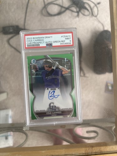 PSA 9 Cole Carrigg 2023 Bowman 1st Chrome Draft Auto True Green ...