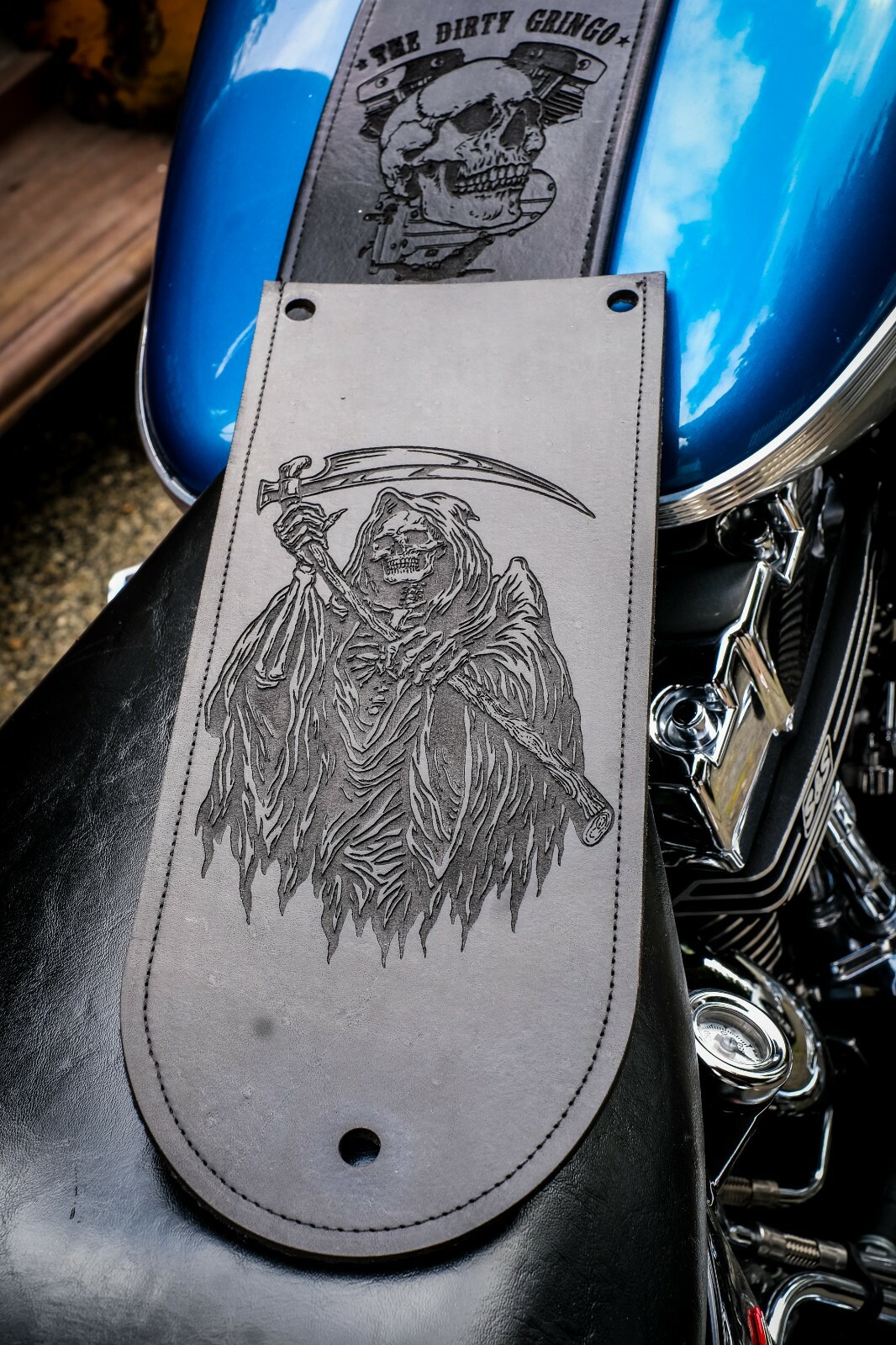 Rear Fender Bib Leather Custom Softail Harley Davidson Black Grim ...