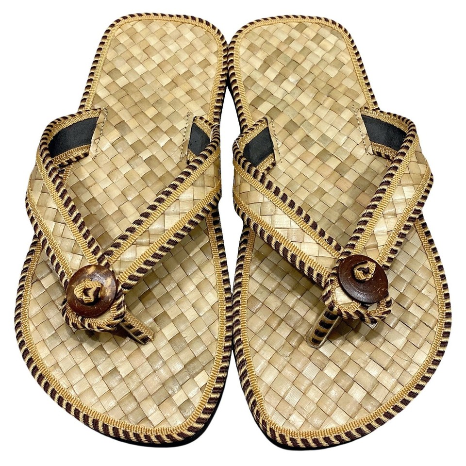 Natural Flip Flops slippers Hand-woven Straw Sandals Handmade shoes Eco ...