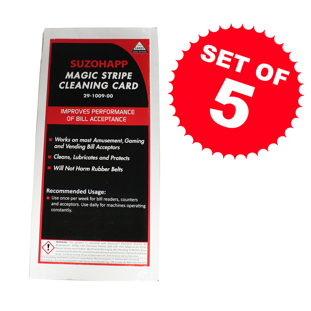 Suzo Happ Arcade Magic Stripe Dollar Bill Acceptor Cleaning Card-Set of ...