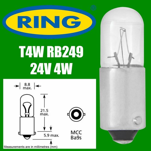 2X Ring T4W RB249 24V 4W Single Contact Ba9s Auto Car Truck Side Tail ...