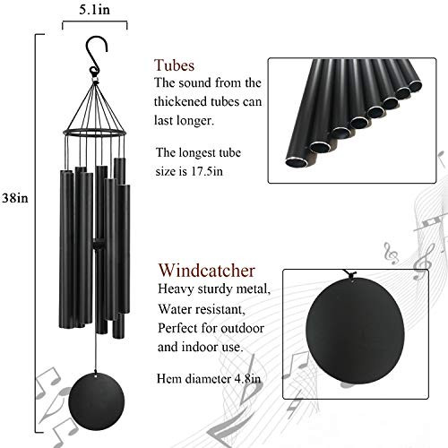 Deep Tone Heavy Solid Wind Chimes 8 inch Tubes, Best Black Wind Chime ...