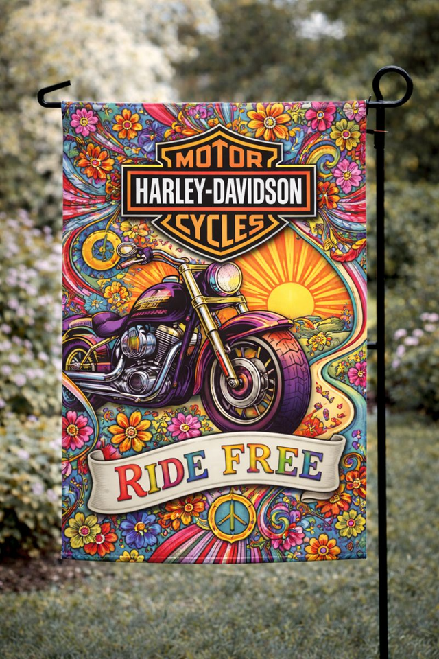 Garden Flag 12x18 Harley Davidson custom design hippy vide fun colorful ...