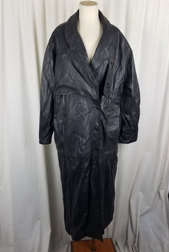 Modello Black Leather Maxi Motorcycle Biker Duster Long Trench Coat ...