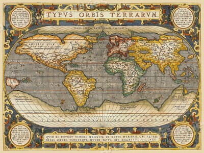 1608 World Map by Ortelius Historic Vintage Style Wall Map - 18x24 | eBay