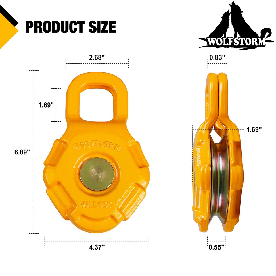 1/2" or 3/8" 100' Synthetic Winch Line Cable Rope+Hook / Snatch Block ...
