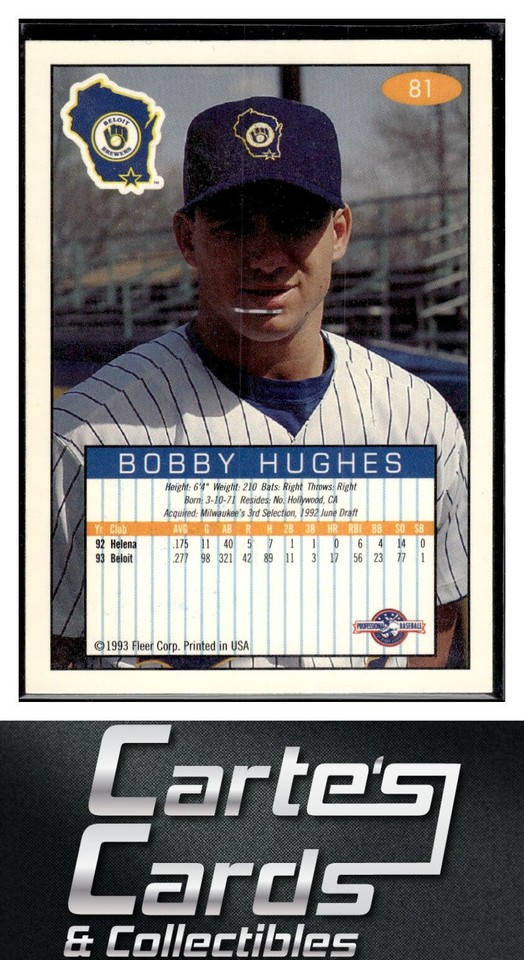 Bobby Hughes 1993 Fleer Excel #81 Beloit Brewers TTM/IP Signed ...