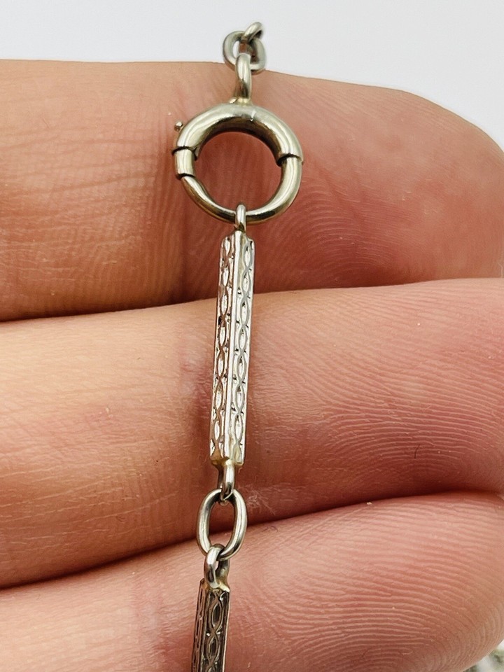 Antique Art Deco 14k White Gold Ornate Bar Link Chain Necklace 15" 13.9 ...