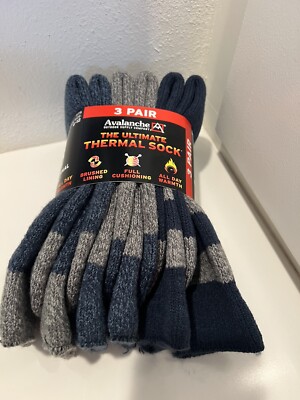 Avalanche Ultimate Thermal Crew Socks 3 Pair Pack Mens Size 6-12 Blue ...