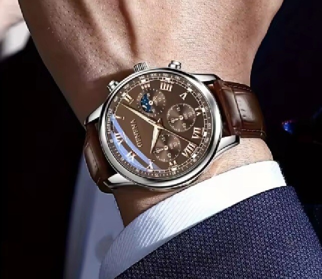 Geneva Gents casual Quartz watch. brown dial.. textured faux leather st ...