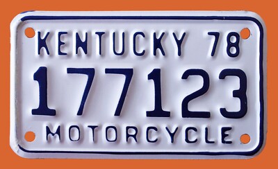 MINT 1978 KENTUCKY MOTORCYCLE CYCLE BIKER LICENSE PLATE " 177123 " KY ...