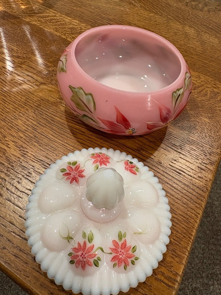 Fenton Glass Hand Painted Powder/ Trinket Dish Charleton Collection ...