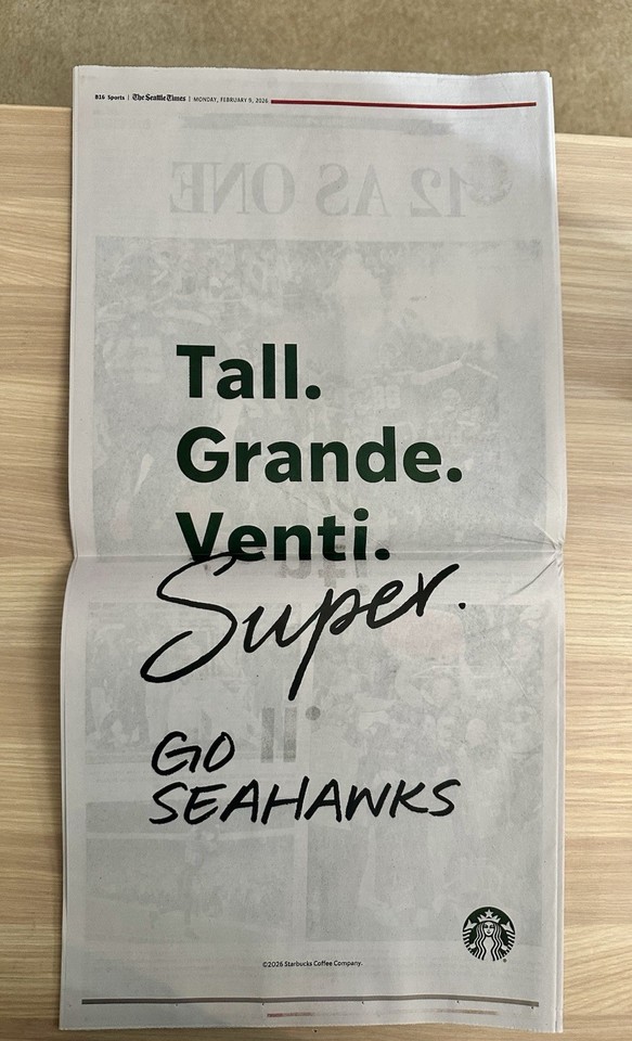 SEAHAWKS SEATTLE TIMES FULL NEWSPAPER 2/9/2026 SUPERBOWL CHAMPS- NEW 2 ...