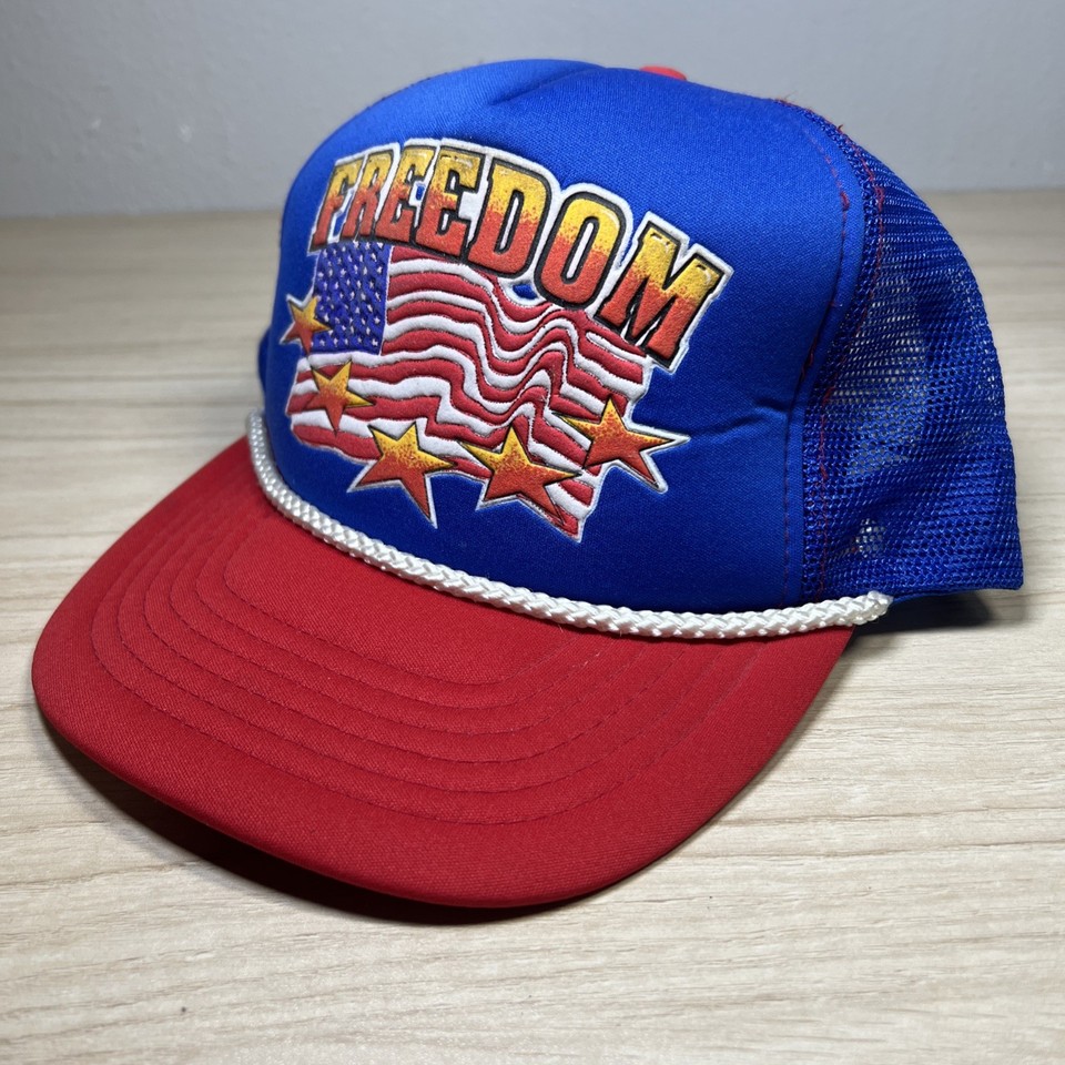 Vintage Snap back Trucker Roped Hat Cap Freedom American Flag 80s 90s ...