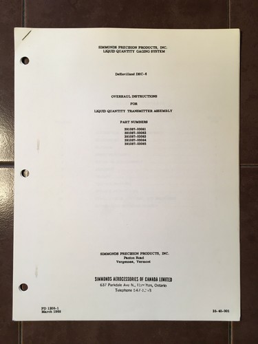 Simmonds Precision Liquid Quantity Transmitter 391087 Series Overhaul ...