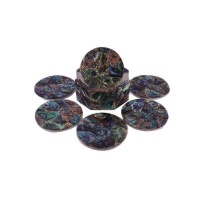 Iridescent Paua Shell Marble Coaster Set Semi Precious Stone Handmade ...