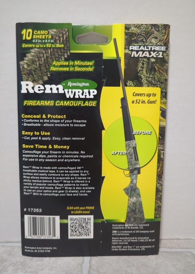 Remington Rem Wrap Real Tree Max 1 Firearms Camouflage 10 Sheets Model ...