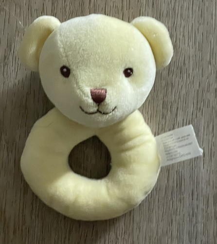 Walgreens Moon And Stars Yellow Bear 6” Plush Ring Rattle Baby Toy Sewn ...