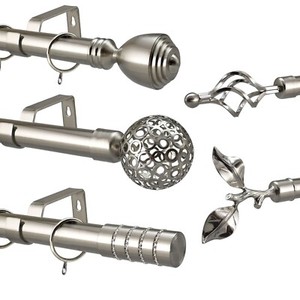 Extendable Metal Curtain Pole Brushed Chrome With Finial Rings Fixings ...