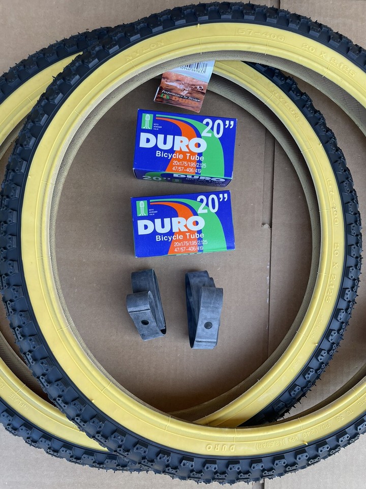 20" x 2.125 Bicycle Black/Gum Wall Tires Tubes Strips DURO Freestyle BMX Knobby | eBay