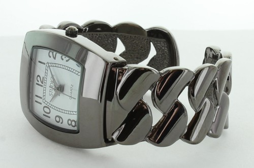 STUDIO Women's Quartz Metal Casual BANGLE Watch, Black-Toned STD1010T ...