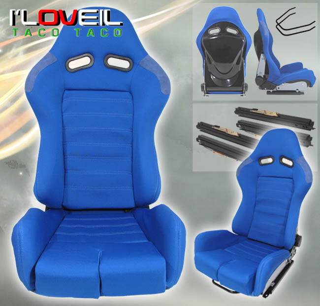 1 Pair Fully Reclainable Blue Cloth Bucket Seats JDM Low Maxx Style ...