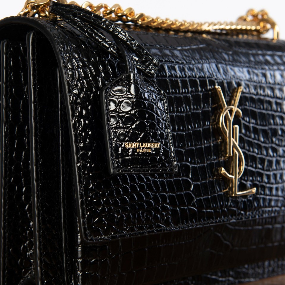 SAINT LAURENT 3050$ YSL Medium Sunset Bag - Black Croc Embossed Leather ...