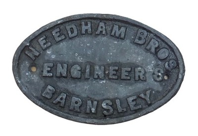 Antique LEAD METAL ENGINEERS SIGN PLAQUE Needham Bros BARNSLEY ...