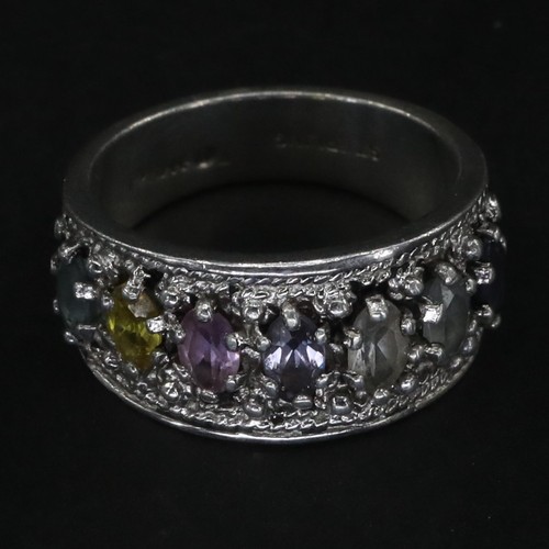Sterling Silver DESIGNER Multi-Color Topaz Cluster Cocktail Ring Size 7 ...
