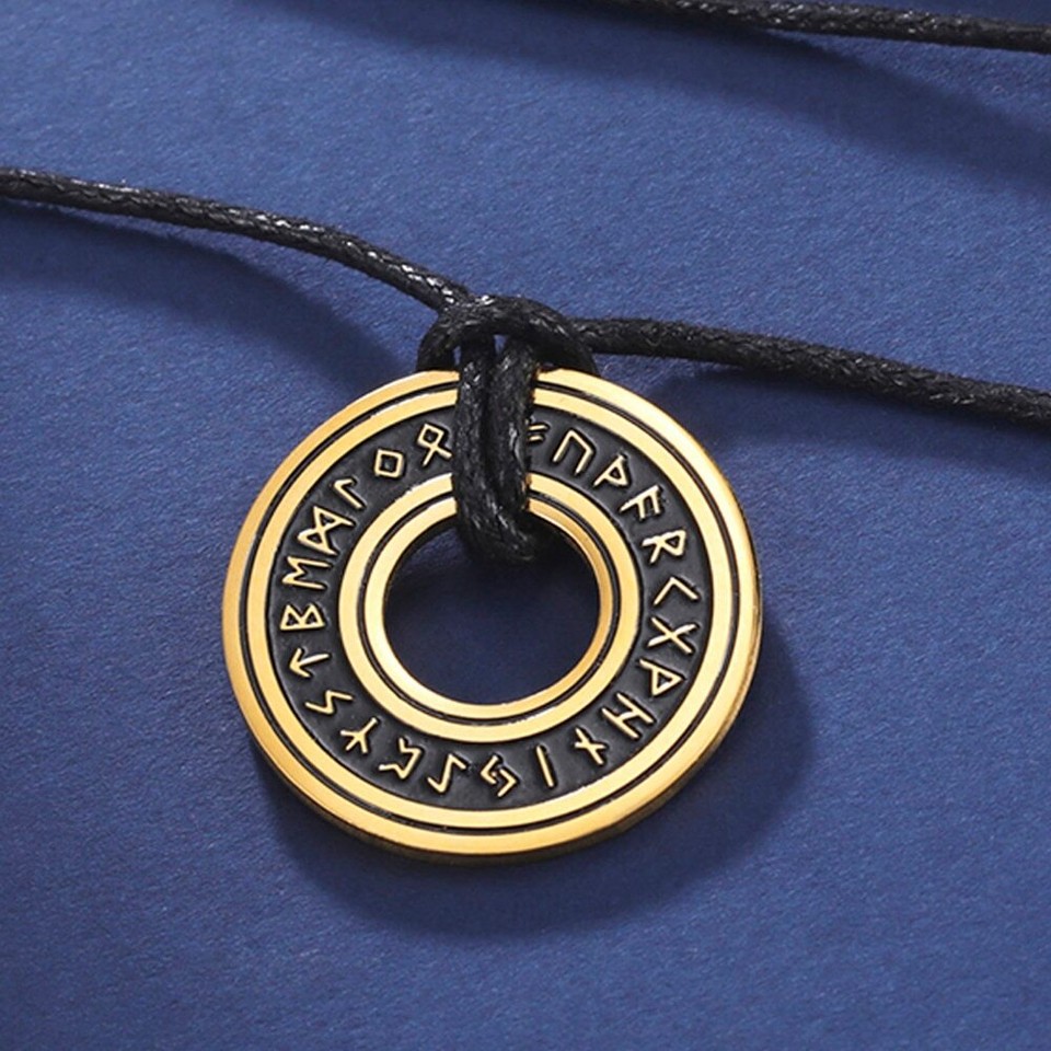 Viking Runes Necklace Norse Runic Elder Futhark Circle Talisman Pendant ...