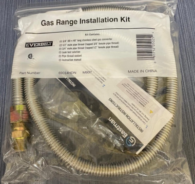 Gas Range Installation Kit 5/8" Od x 48" Long Stainless Gas Connector ...