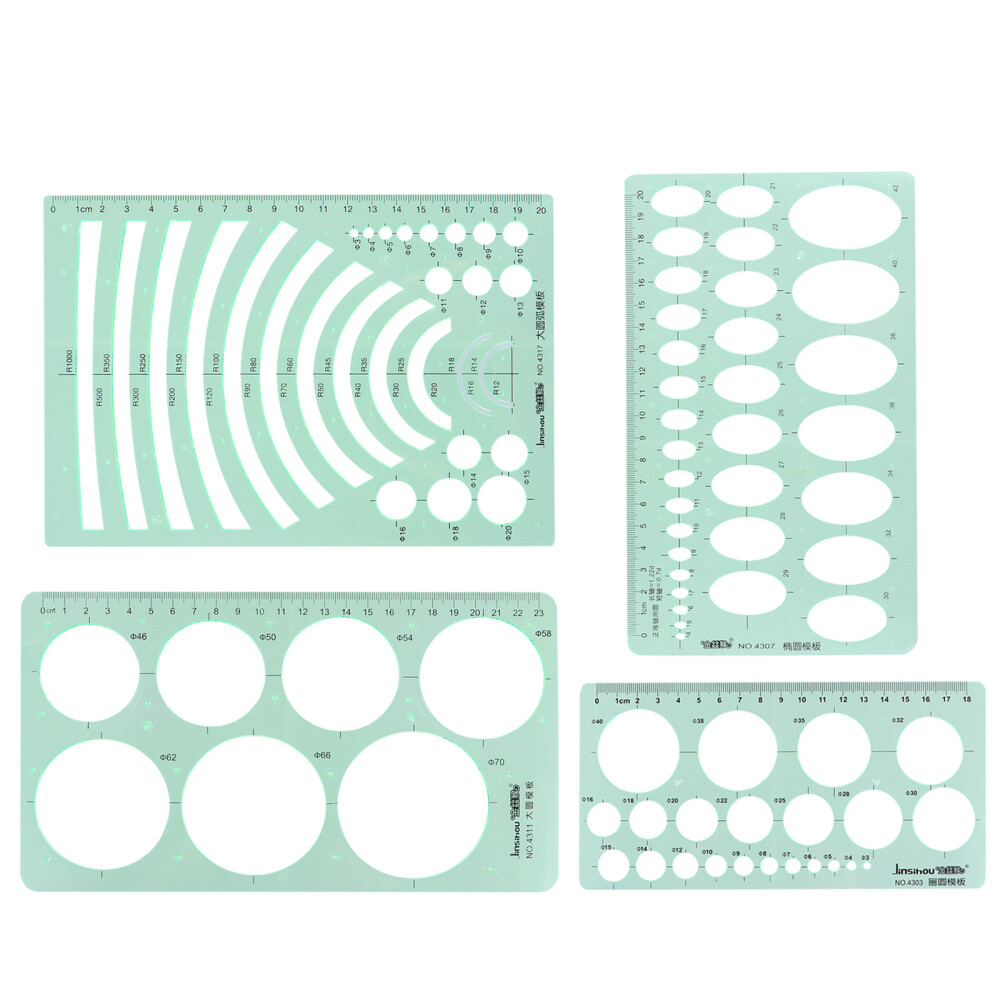 4 Pcs Engineering Templates Geometric Drawing Ruler Stencil Tool | eBay
