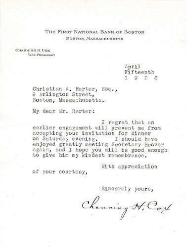 Channing Cox (49th Governor of Mass)- TLS from 1926 Signed | eBay