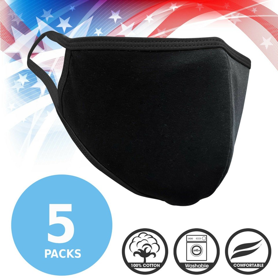 Black Unisex Face Mask Reusable Washable Cover Masks Fashion Cloth Men ...