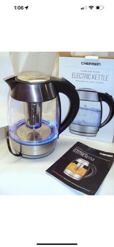 Chefman 1.8 Liter Glass Electric Tea Kettle with Removable Tea Infuser ...
