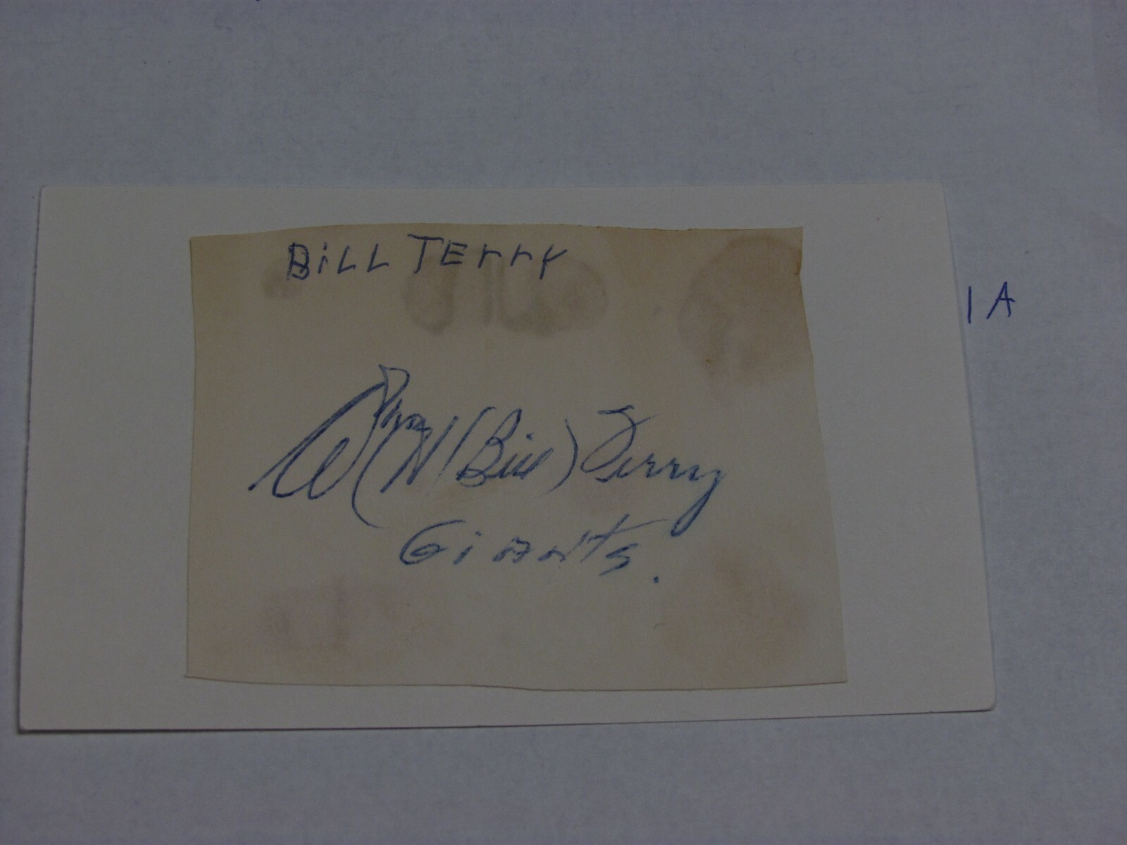 Bill Terry Autographed Cut on Index Card | eBay