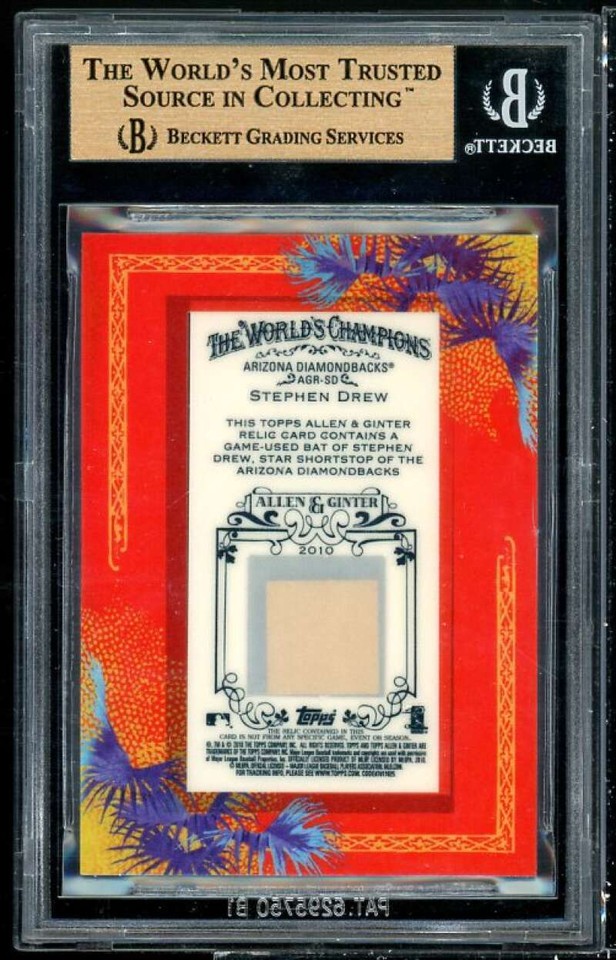 Stephen Drew Card 2010 Topps Allen Ginter Relics #SD Stephen Drew BGS 9 ...