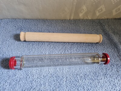 Vintage JAJ Pyrex Glass Rolling Pin with end stoppers + Wooden rolling ...