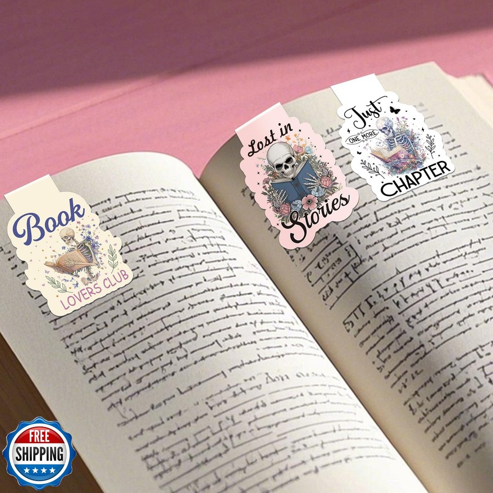 Skull Reading Magnetic Bookmarks: 8 Pcs Gothic Magnet Book Mark Clips ...