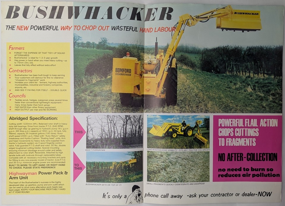 Original Bomford Bushwacker Tractor Mounted Hedgecutter Brochure, c ...