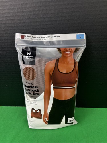 Member's Mark Ladies 2 Pack Racerback Sports Bra Size L White/Cinnamon ...