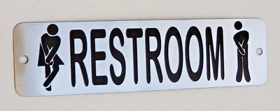RESTROOM Sign - funny Stainless Steel 5.7" x 1.5" Made in USA | eBay
