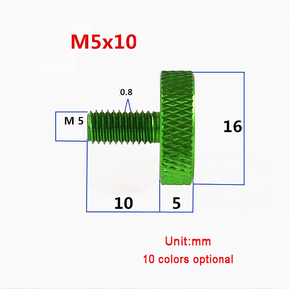 M5×10 Color Aluminium Knurled Thumb Screws Flat Head Hand Grip Knob ...