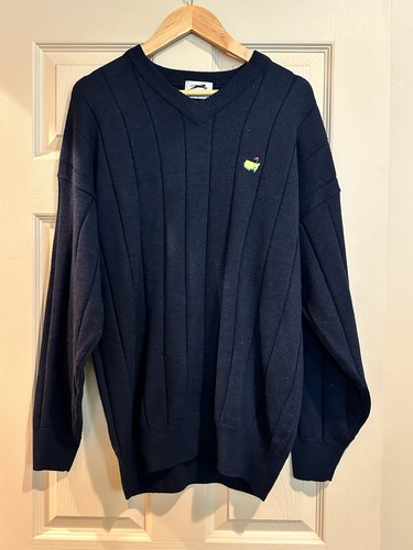 VINTAGE EUC SLAZENGER MASTERS GOLF AUGUSTA NATIONAL KNIT SWEATER NAVY ...