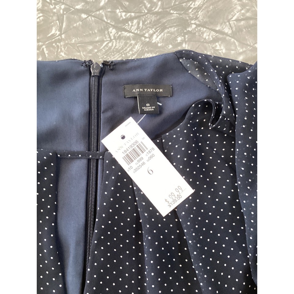 Ann Taylor Navy White Polka Dot Ruffle Tiered Midi Dress Size 6 NWT ...