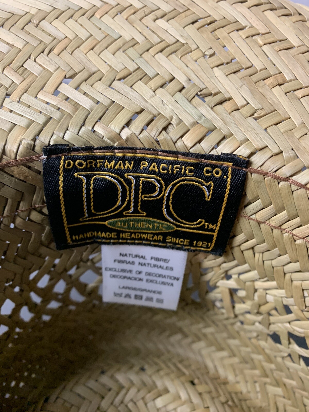 DPC DORFMAN PACIFIC CO HAT STRAW NATURAL FIBERS Size L WITH HATBAND ...