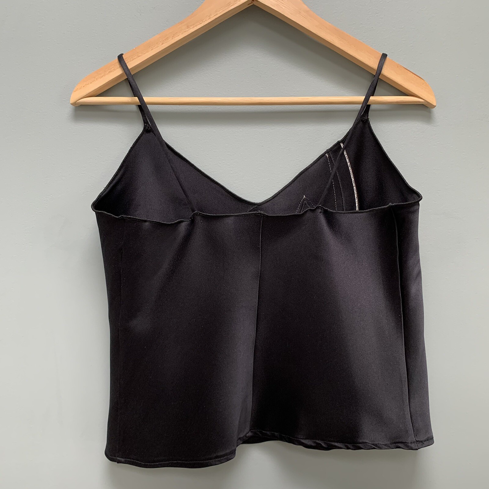 Giorgio Armani Black Satin Spaghetti Strap Blouse Top - Gem