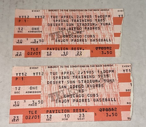 4/2/85 Cubs Padres MLB Desert Sun Stadium Yuma AZ Spring Training ...