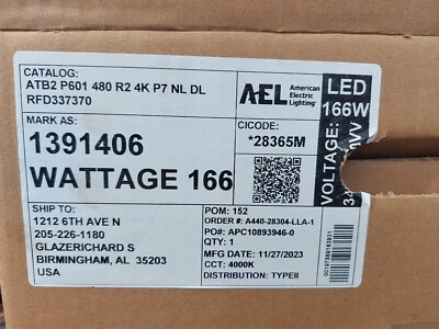 AEL ATB2 P601 480 R2 4K P7 NL DL 166W LED Roadway / Parking Light ...