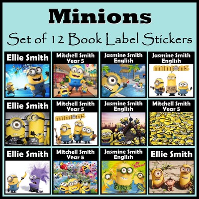 Personalised Minions Book Label Stickers - Set of 12 - Any Text - Gift ...